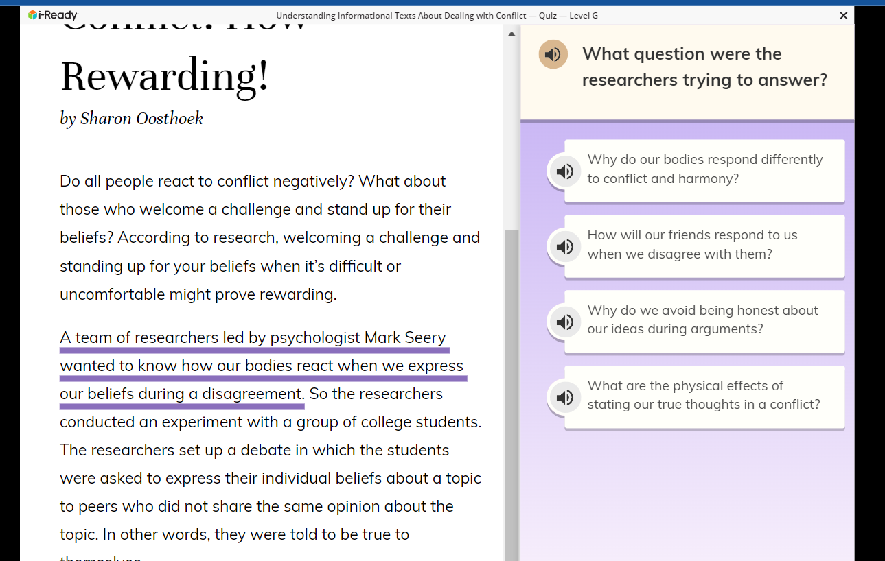 Solved: i-Ready Understanding Informational Texts About Dealing with ...