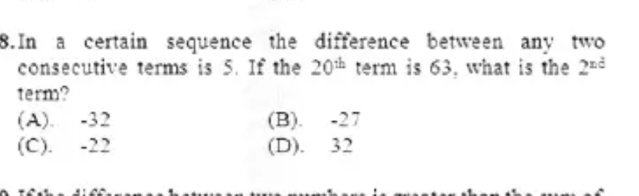 Solved: In a certain sequence the difference between any two ...