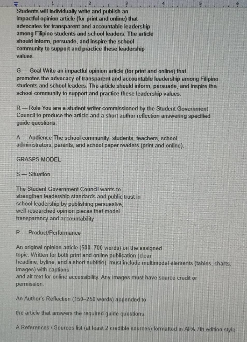 Solved: 1 2 3 4 5 6 Students will individually write and publish an ...