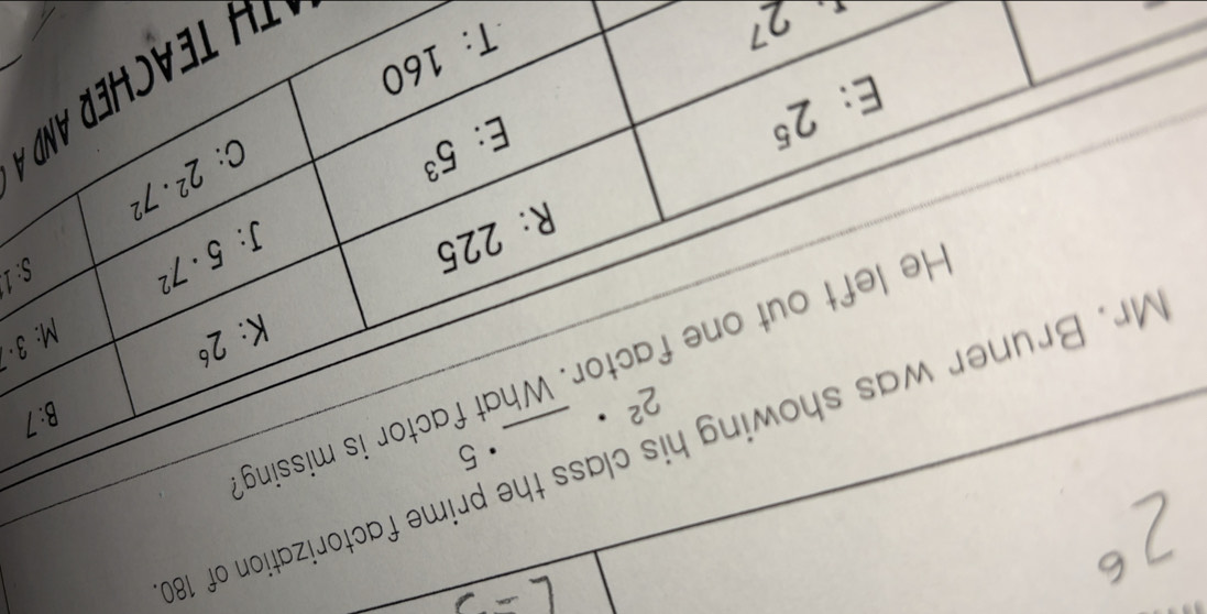 Solved: Mr. Bruner was showing his class the prime factorization of 180 ...