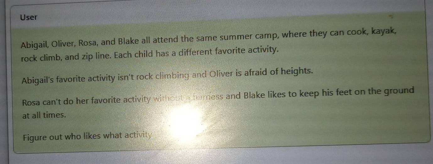 Solved: User Abigail, Oliver, Rosa, and Blake all attend the same ...