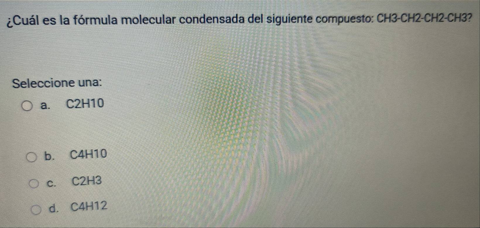 Resuelto:¿Cuál es la fórmula molecular condensada del siguiente ...