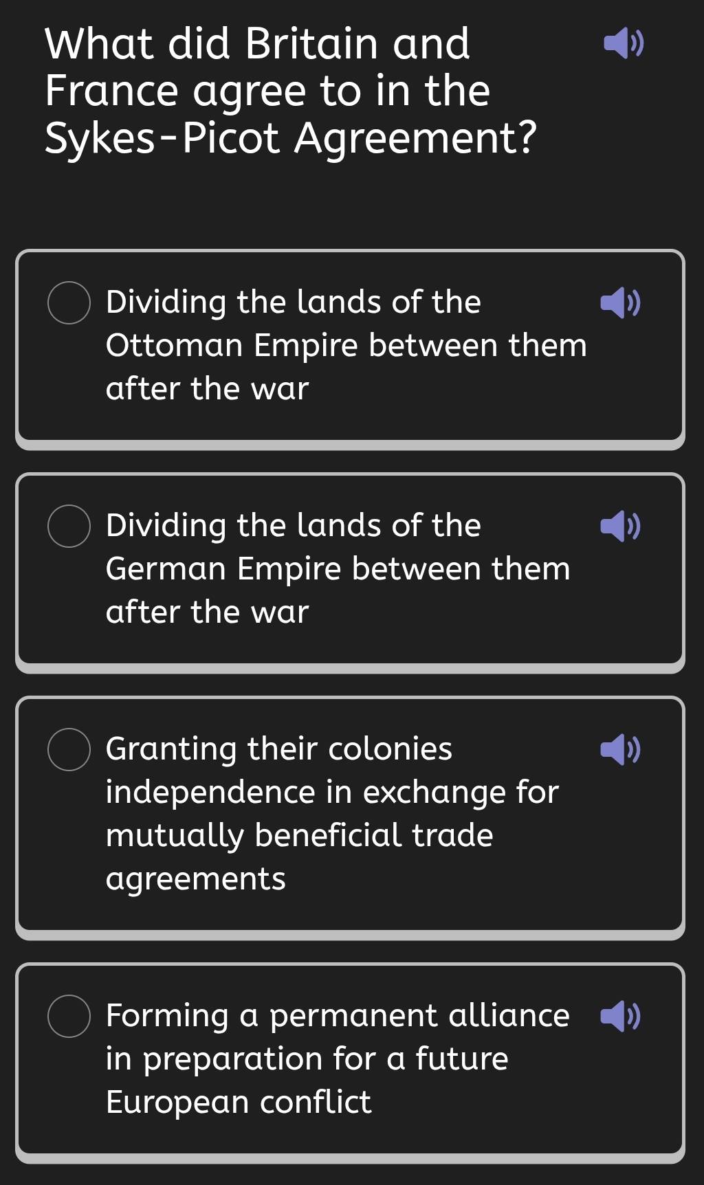 Solved: What did Britain and France agree to in the Sykes-Picot ...