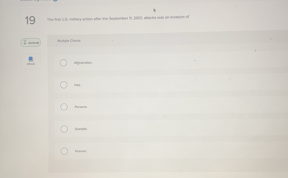 Solved: The first U.S. military action after the September 11, 2001 ...