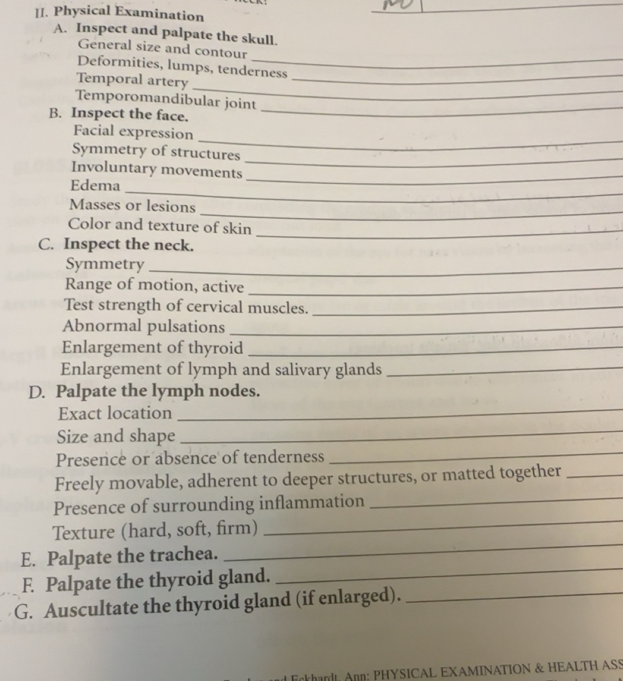 Solved: Physical Examination _ A. Inspect and palpate the skull ...