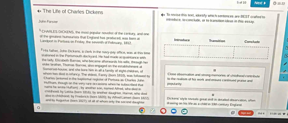 Solved: of 10 Next 15:22 The Life of Charles Dickens To revise this ...