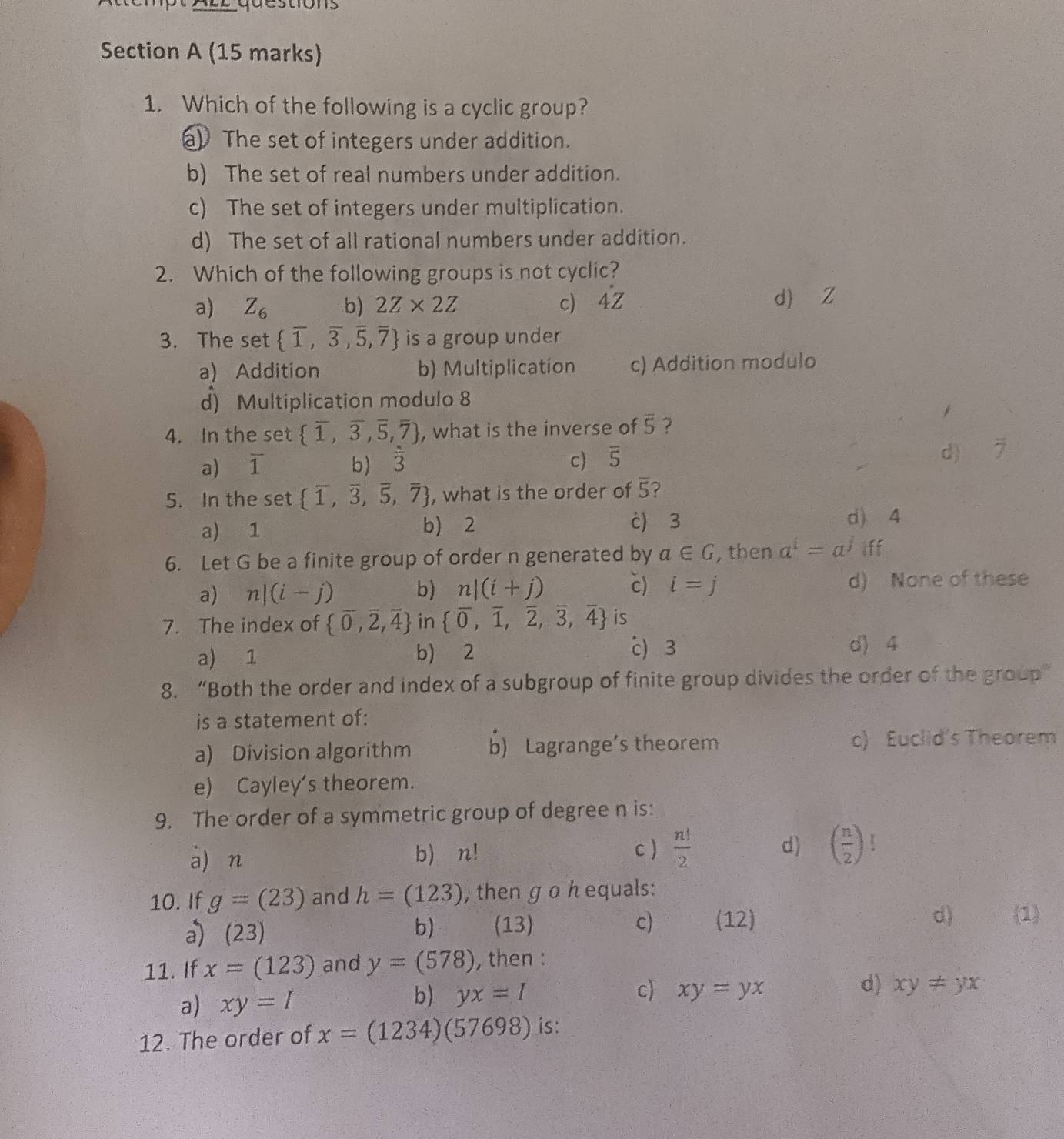 Solved: questions Section A (15 marks) 1. Which of the following is a ...