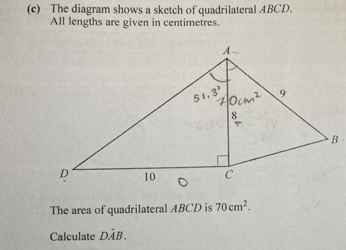 Solved: The diagram shows a sketch of quadrilateral ABCD. All lengths are given in centimetres ...