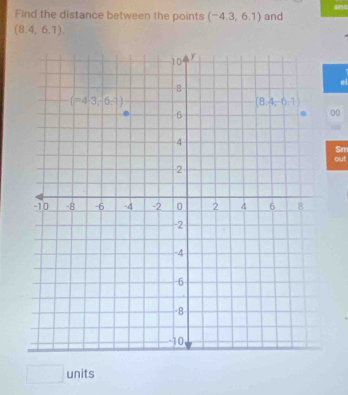 Solved: ine Find the distance between the points (-4.3,6.1) and (8.4,6. ...