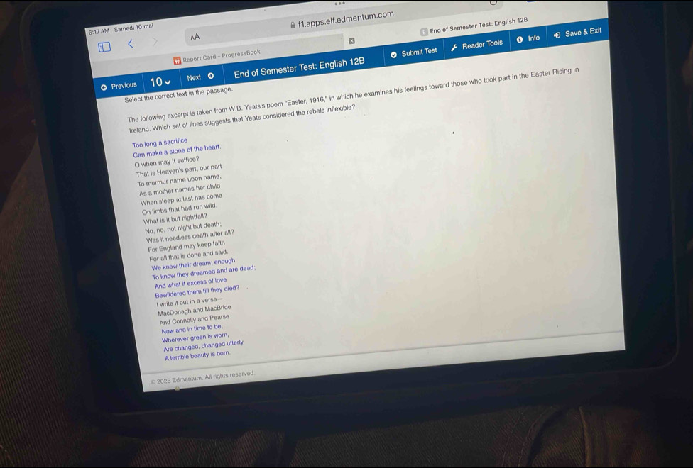Solved: AA f1.apps.elf.edmentum.com End of Semester Test: English 12B 6 ...