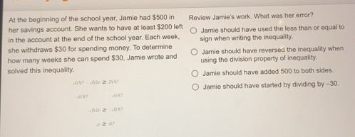 Solved: At the beginning of the school year, Jamie had $500 in Review ...