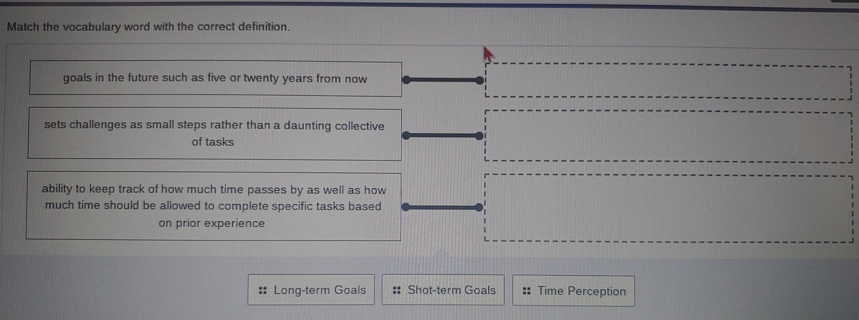 Gelöst:Match the vocabulary word with the correct definition goals in ...