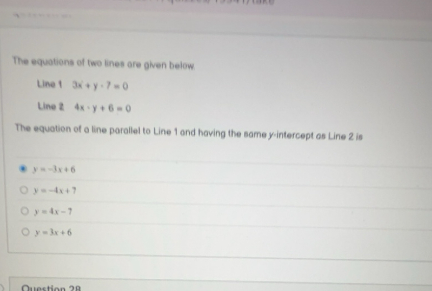 Solved: The equations of two lines are given below. Line 1 3x^2+y-7=0 ...