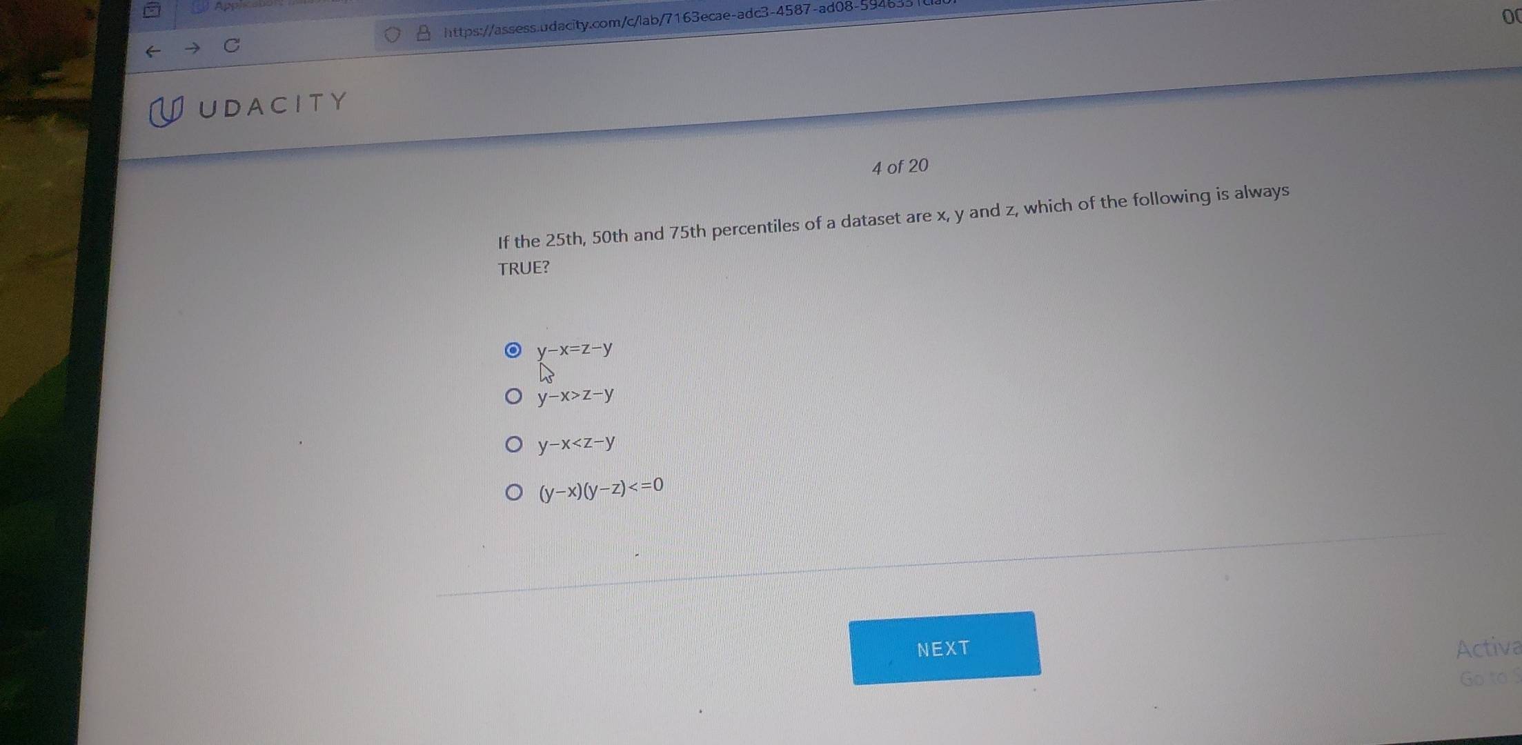 Solved: UDACITY 4 of 20 If the 25th, 50th and 75th percentiles of a dataset are x, y and z ...