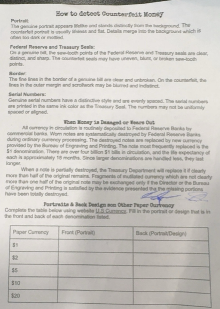 Solved: How to detect Counterfeit Money Portrait: The genuine portrait ...