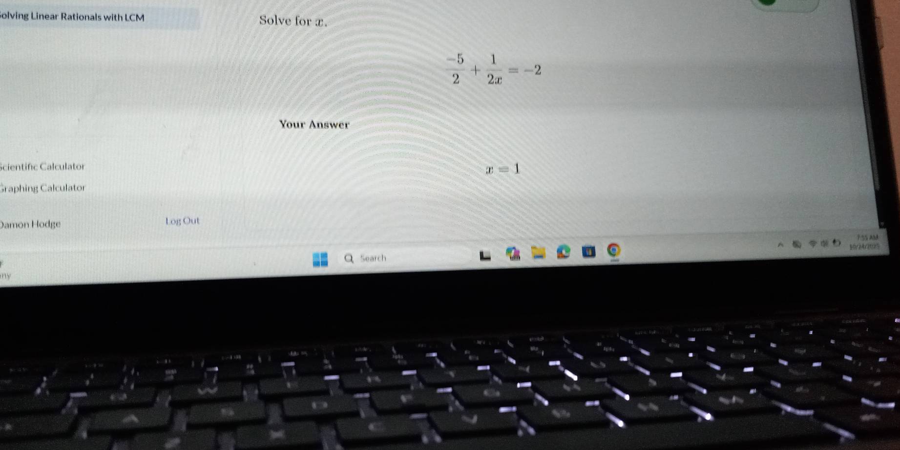 Solved: Solving Linear Rationals with LCM Solve for x. (-5)/2 + 1/2x ...