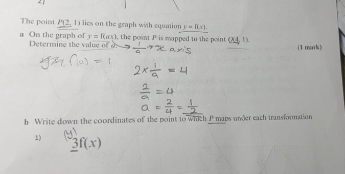 Solved: ∠) The point P(2,1) lies on the graph with equation y=f(x). a ...