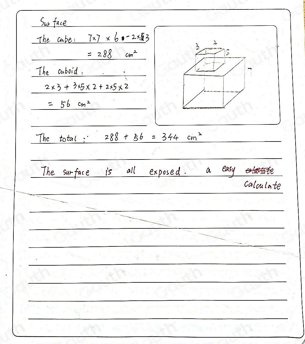 Solved: A cuboid is placed on top of a cube, as shown in the diagram, to form a solid. The cube ...