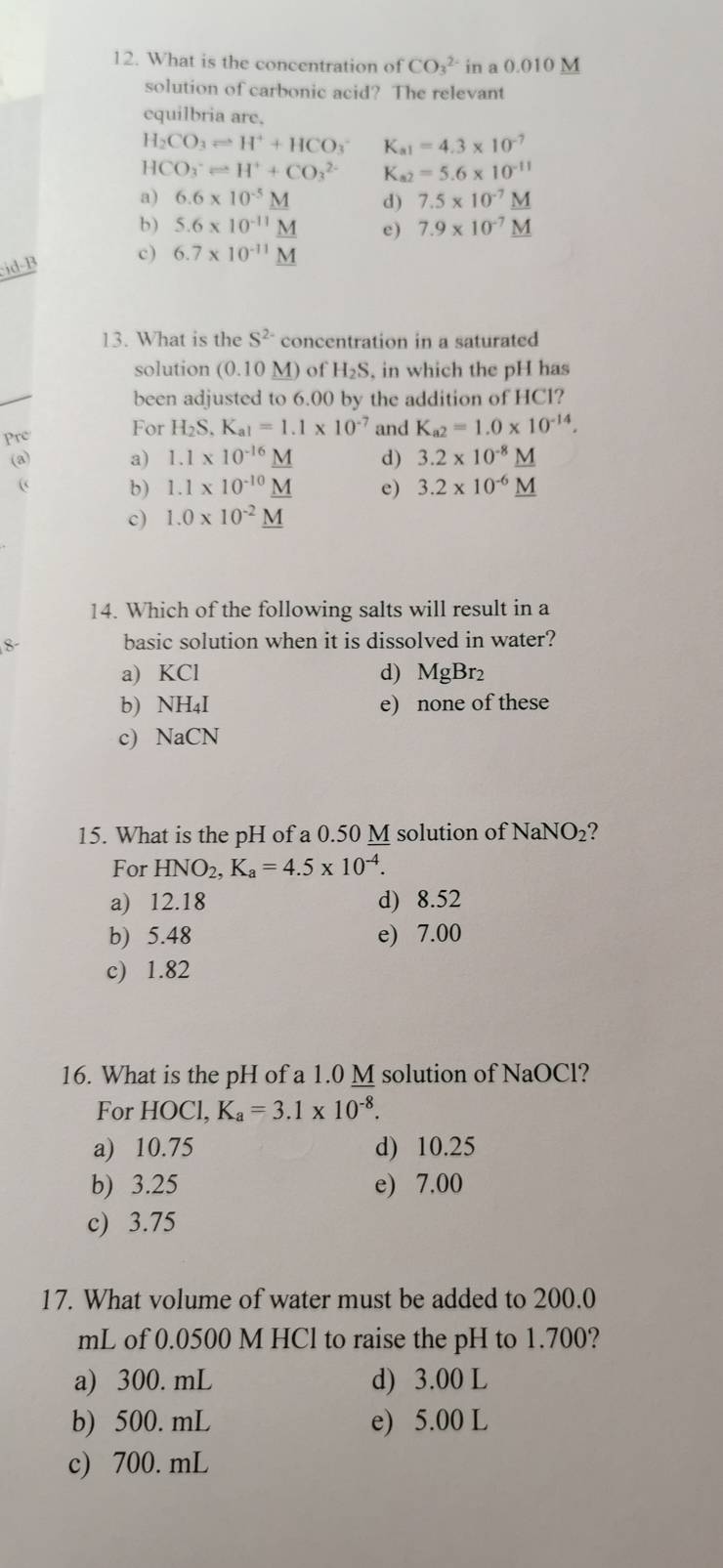 Solved: What is the concentration of CO_3^((2-) in a 0.010 M solution ...
