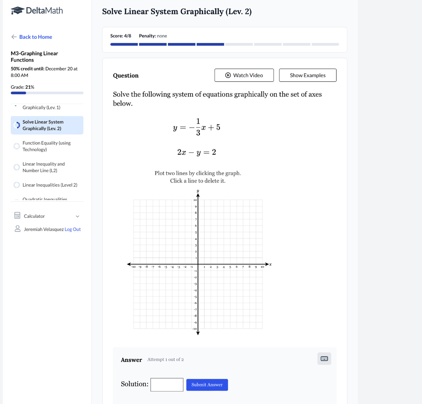 Solved: DeltaMath Solve Linear System Graphically (Lev. 2) Back to Home ...