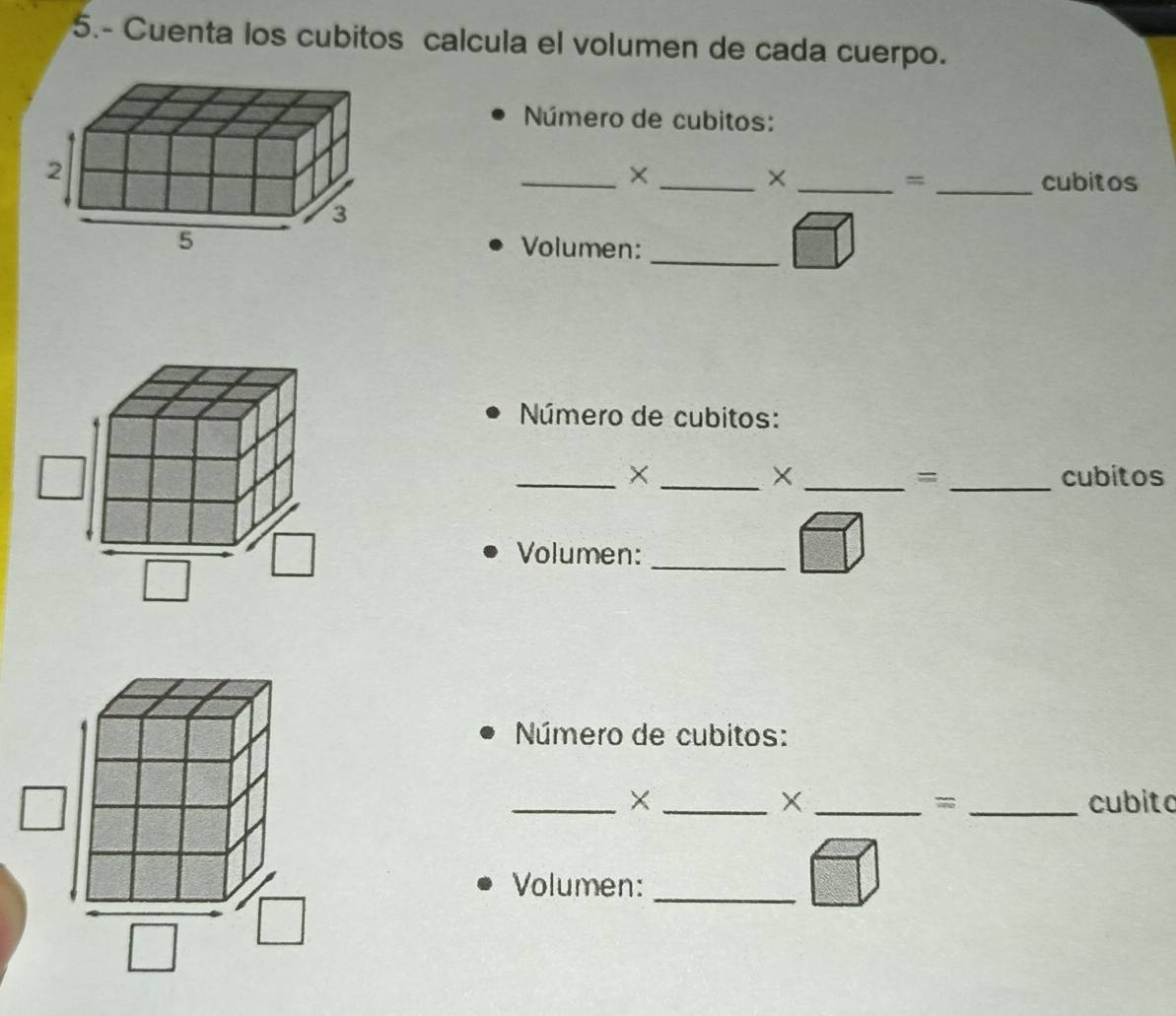 Resuelto:5.- Cuenta los cubitos calcula el volumen de cada cuerpo ...