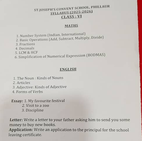 Selesai:ST.JOSEPH'S CONVENT SCHOOL, PHILLAUR SYLLABUS (2025-2026) CLASS ...