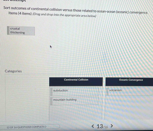 Solved: Sort outcomes of continental collision versus those related to ...