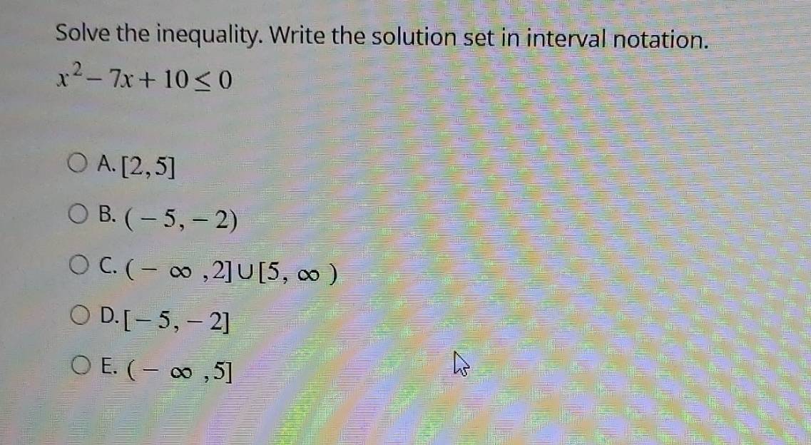 Solved: Solve the inequality. Write the solution set in interval ...