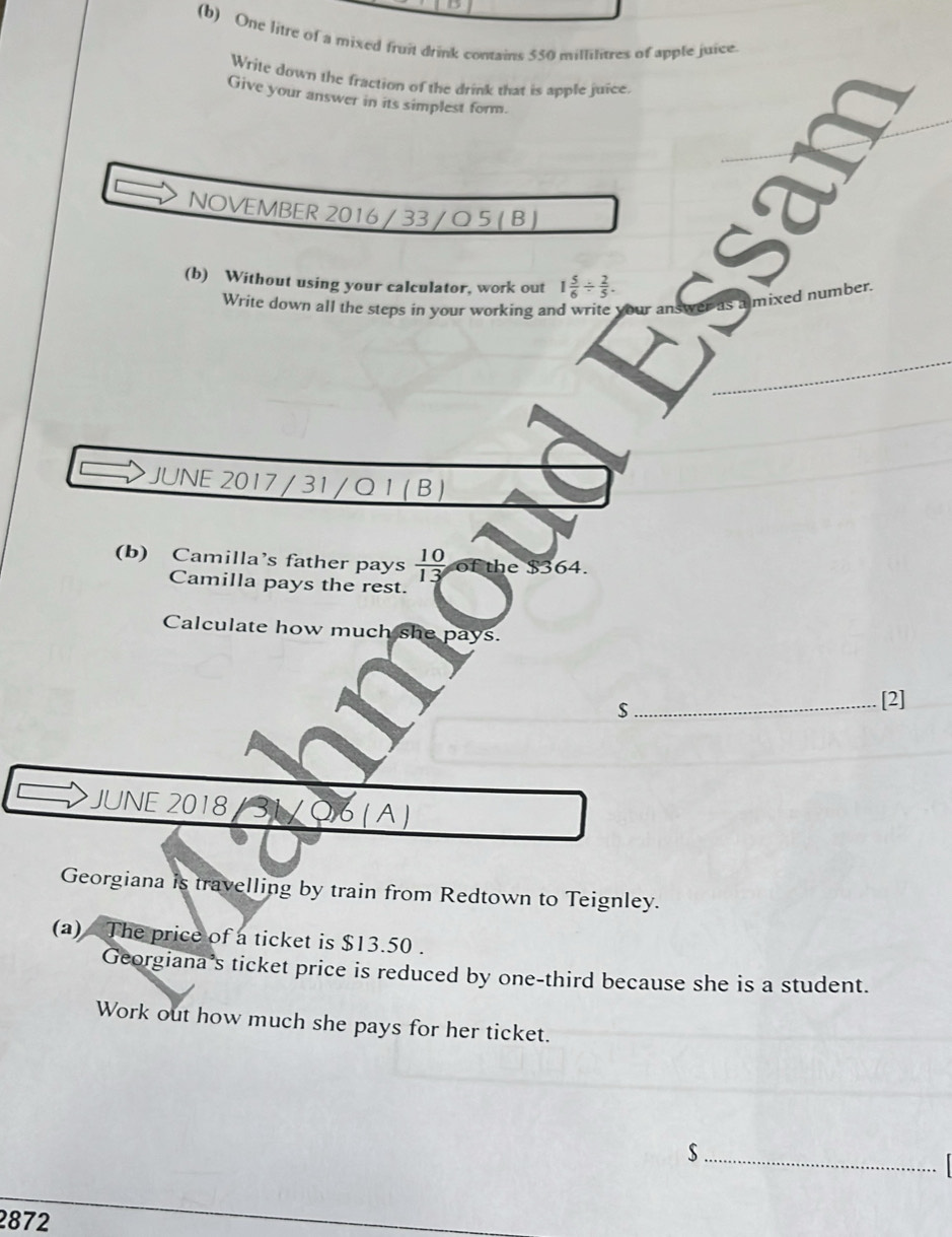 تم الحل:One litre of a mixed fruit drink contains 550 millilitres of ...
