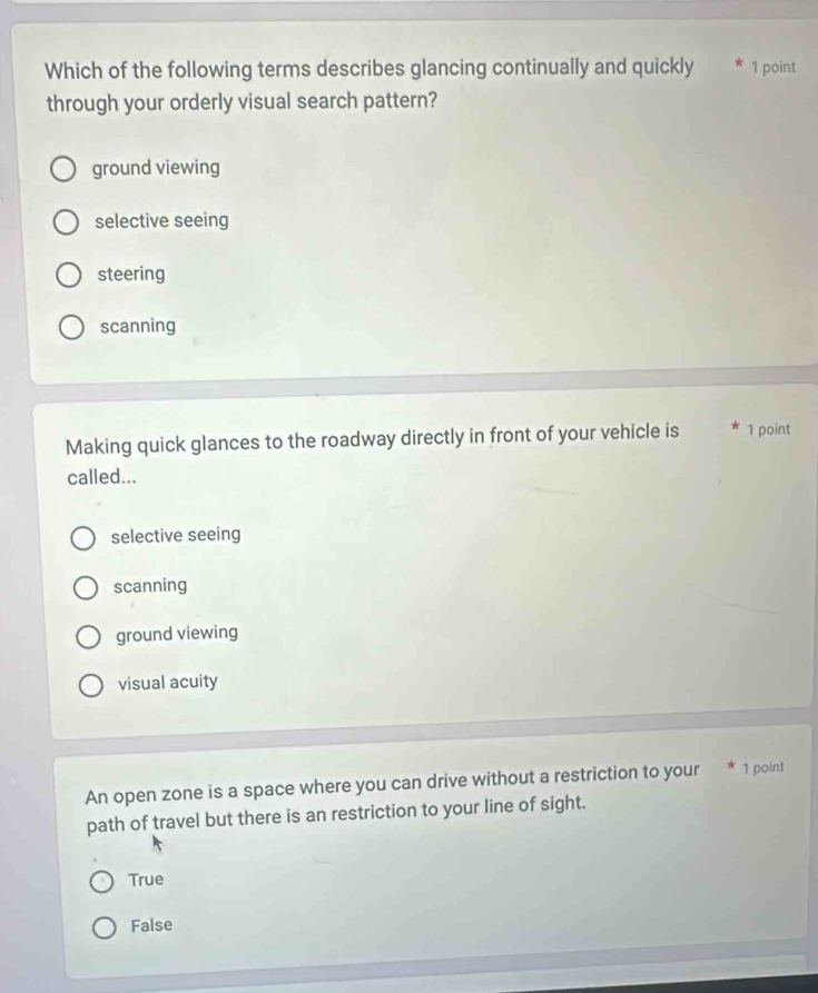 Solved: Which of the following terms describes glancing continually and ...
