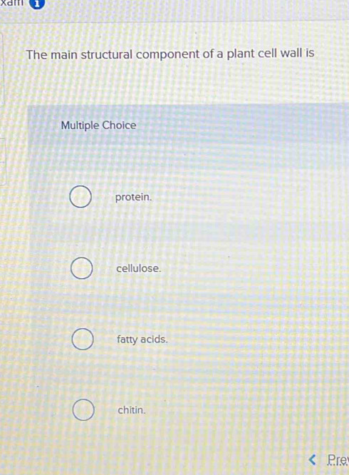 Solved: xam The main structural component of a plant cell wall is Multiple Choice protein ...