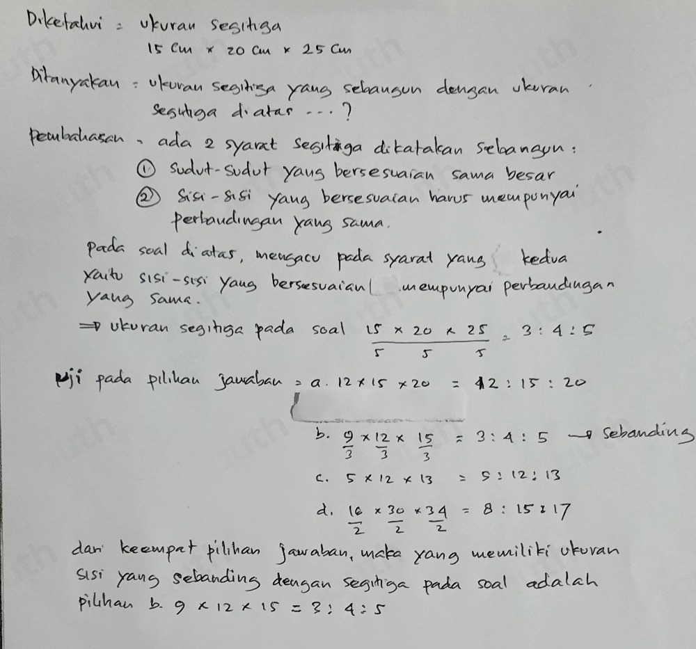 Solved: Ukuran segitiga-segitiga yang pasti sebangun dengan segitiga ...