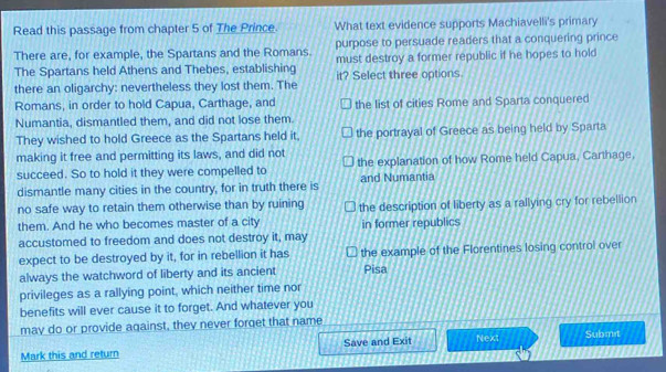 Solved: Read this passage from chapter 5 of The Prince. What text ...