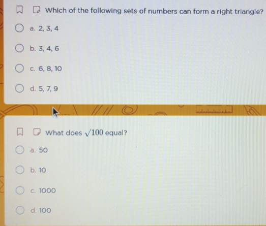 Solved: Which of the following sets of numbers can form a right ...