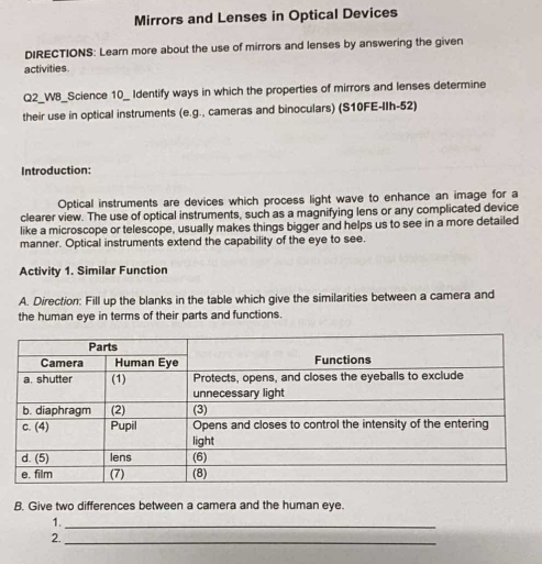 Solved: Mirrors and Lenses in Optical Devices DIRECTIONS: Learn more ...