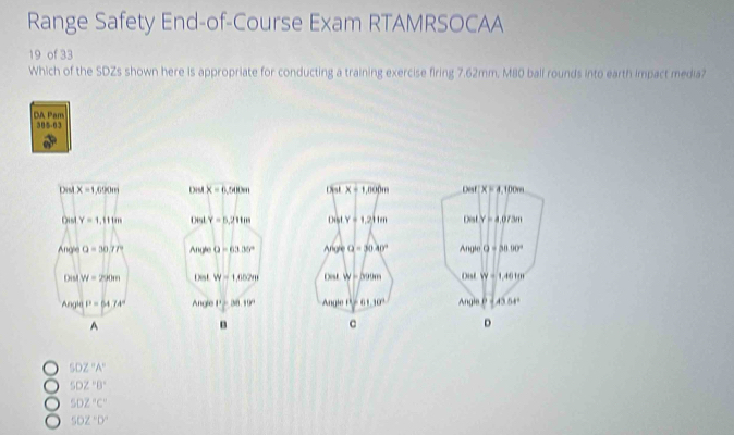 Solved: Range Safety End-of-Course Exam RTAMRSOCAA 19 of 33 Which of the SDZs shown here is ...