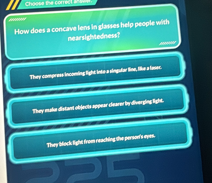 Solved: Choose the correct answer. ...'.''' How does a concave lens in ...