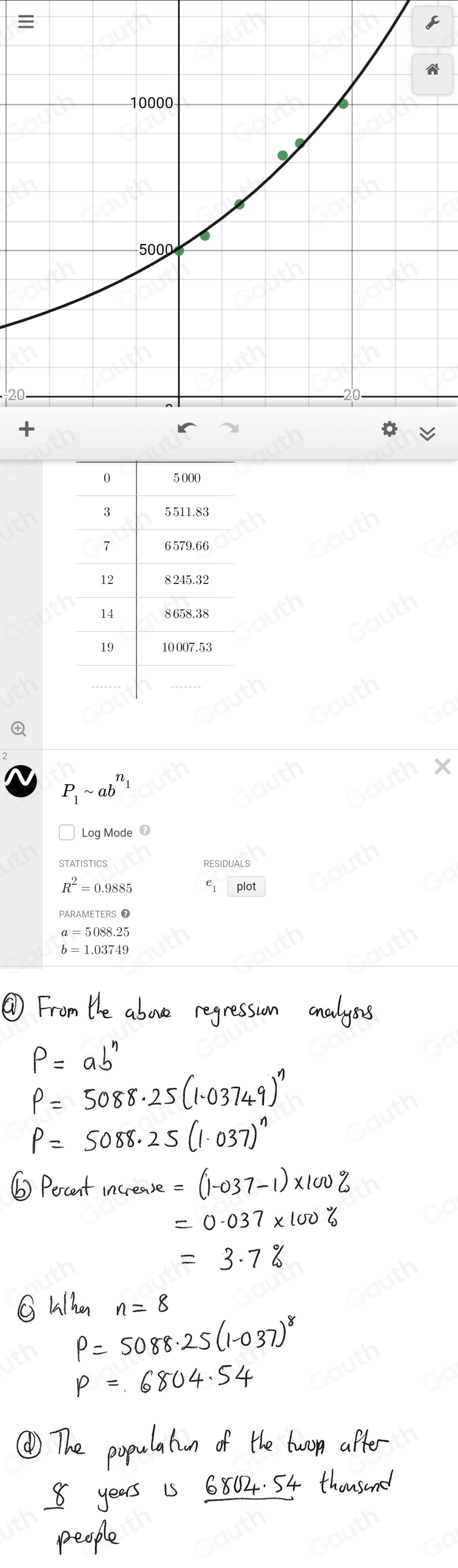 Solved: Exponential Regression The table below shows the population, P ...