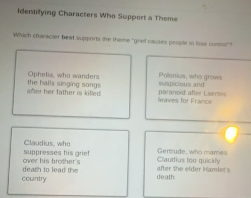 Solved: Identifying Characters Who Support a Theme Which character best ...