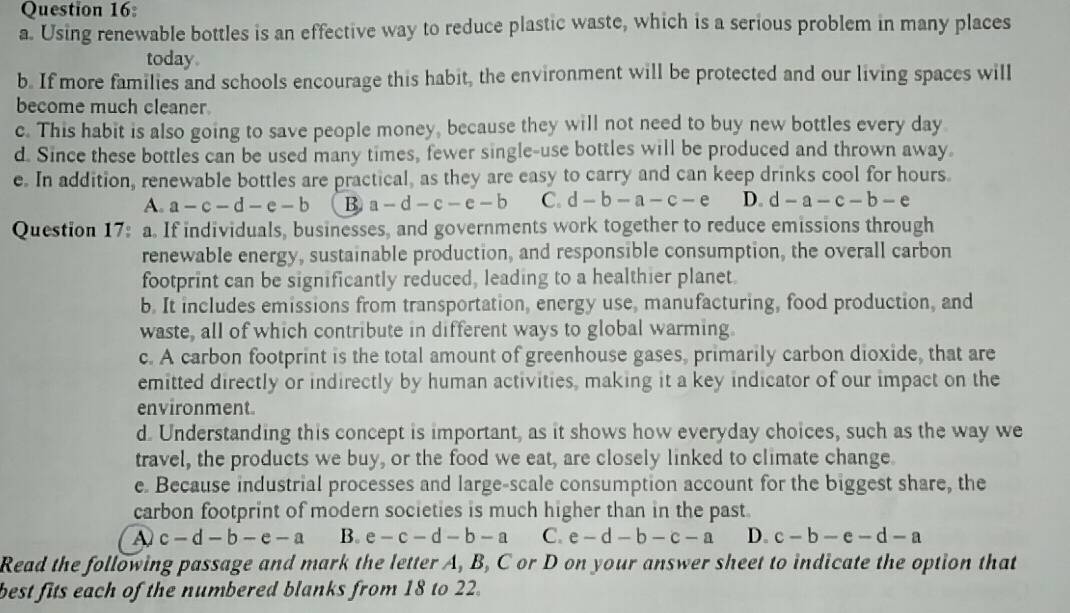 Giải quyết:Using renewable bottles is an effective way to reduce ...
