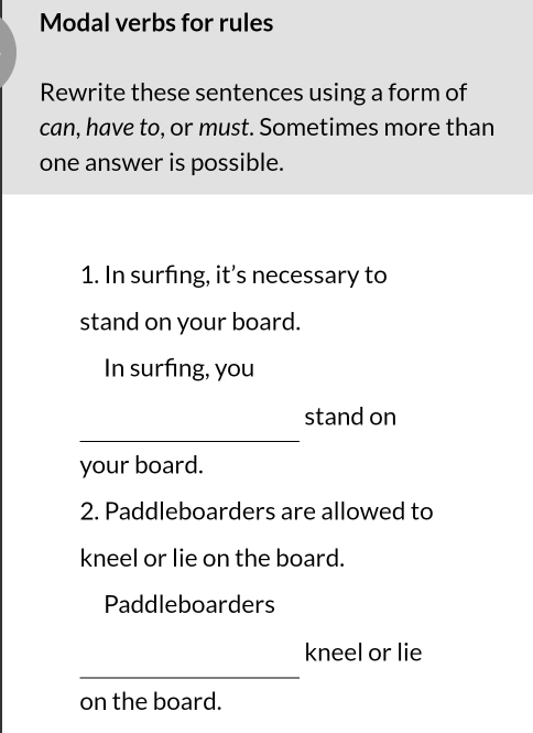 Giải quyết:Modal verbs for rules Rewrite these sentences using a form ...
