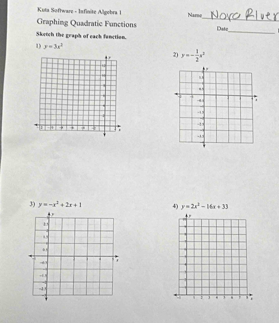 Solved: Kuta Software - Infinite Algebra 1 Name _ _ Graphing Quadratic ...