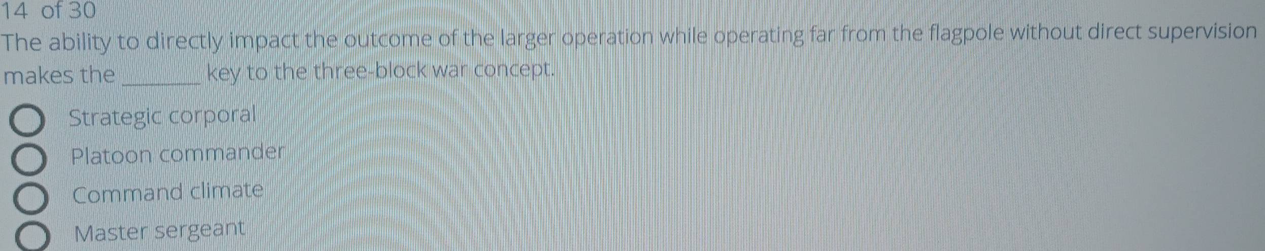 Solved: of 30 The ability to directly impact the outcome of the larger ...