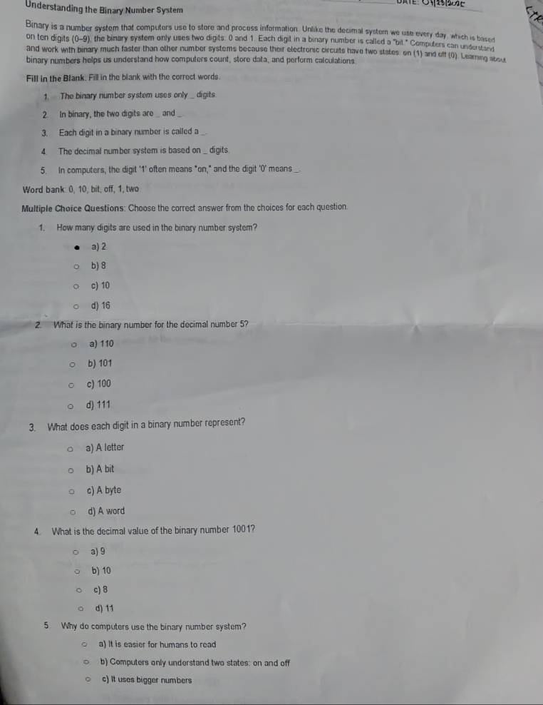 Solved: Understanding the Binary Number System Binary is a number system that computers use to ...