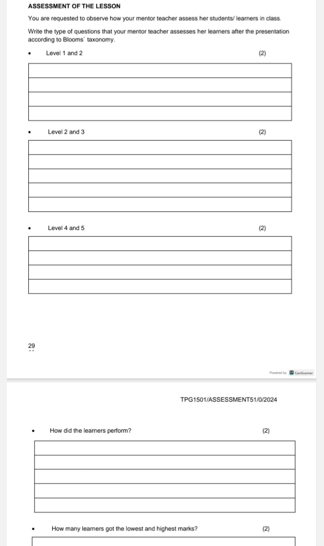 Solved: ASSESSMENT OF THE LESSON You are requested to observe how your ...