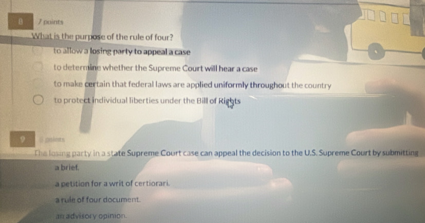 Solved: What is the purpose of the rule of four? to allow a losing ...