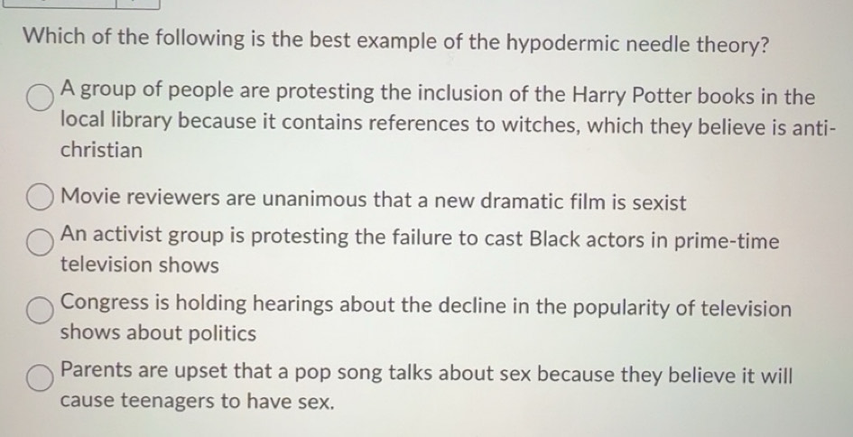 Solved: Which of the following is the best example of the hypodermic ...