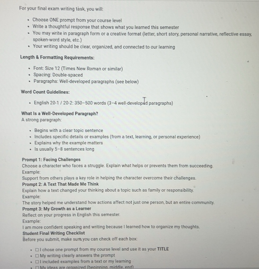 Solved: For your final exam writing task, you will: Choose ONE prompt ...