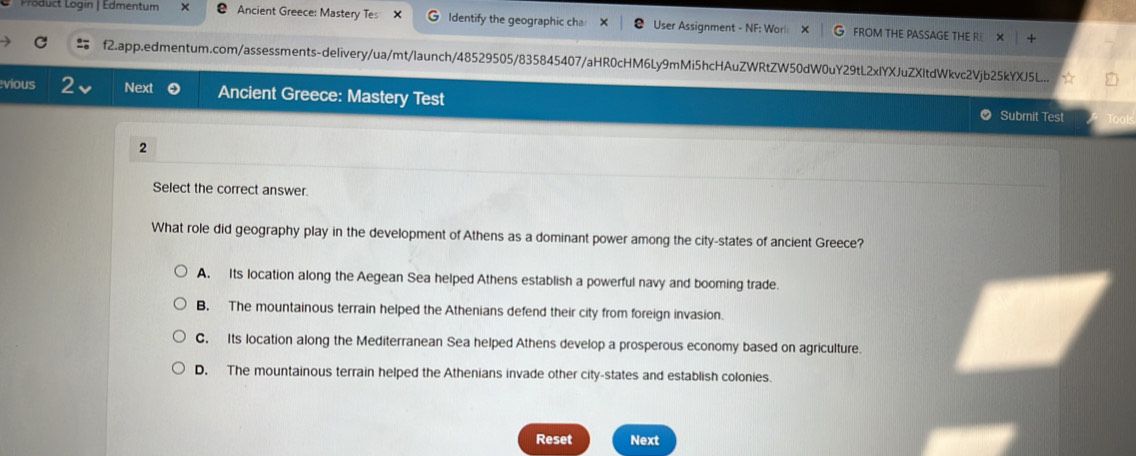 Solved: Product Login | Edmentum × Ancient Greece: Mastery Tes Identify ...