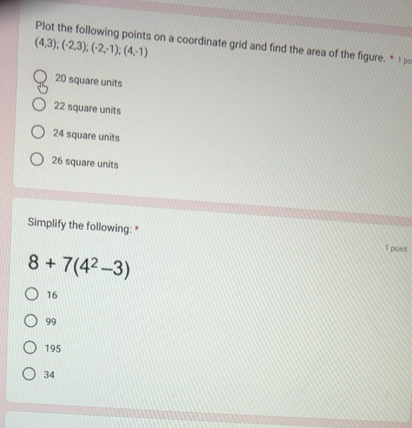 Solved: (4,3); (-2,3); (-2,-1); (4,-1) Plot the following points on a ...